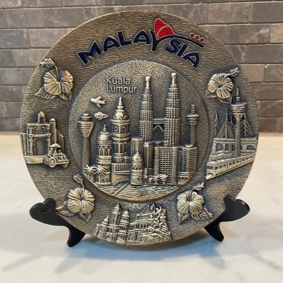 Accents | Malaysia Souvenir Plate Metal Plate With Tourist Attractions ...